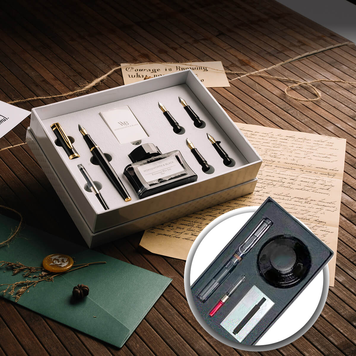 Fountain Pen Gift Set, Includes Ink Bottle, 6 Ink Cartridges, Ink Refi ...