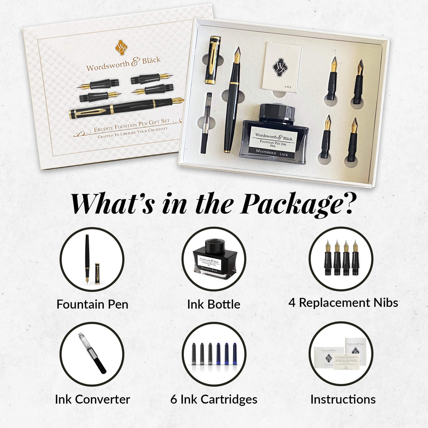 Fountain Pen Gift Set, Includes Ink Bottle, 6 Ink Cartridges, Ink Refi ...